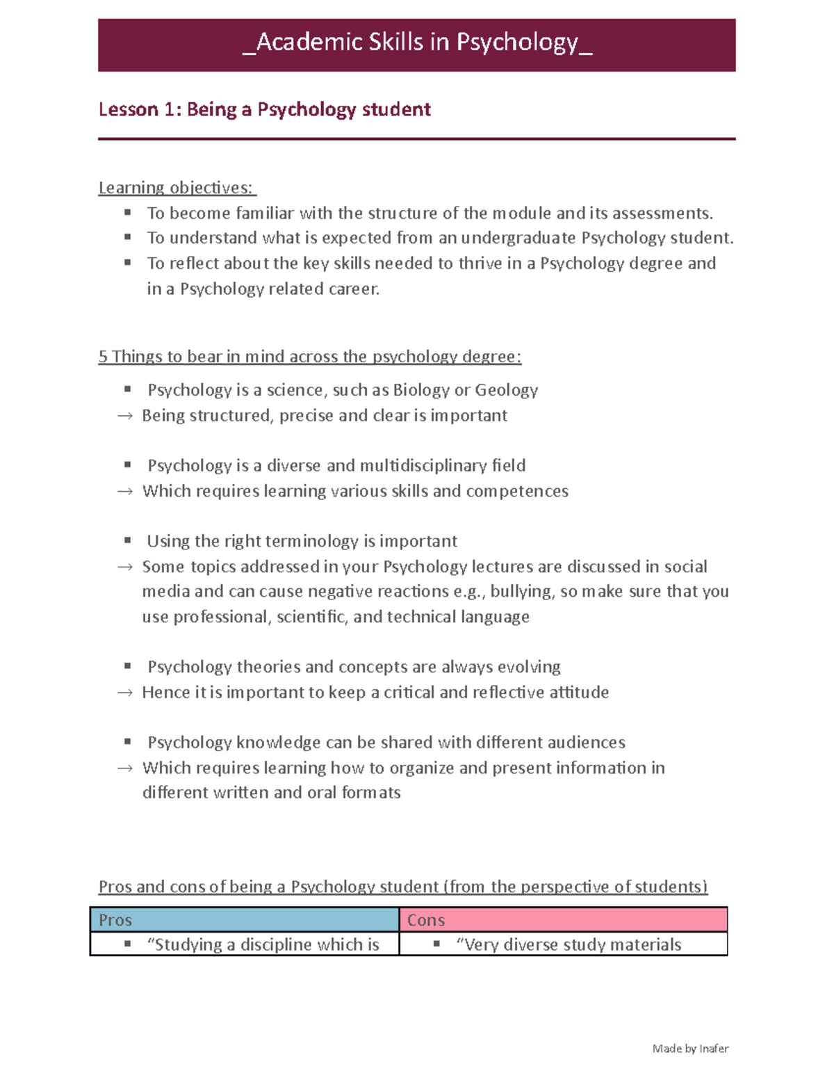 Term 1, Lecture 1 Notes of 1st year undergrad - Lesson 1: Being a ...