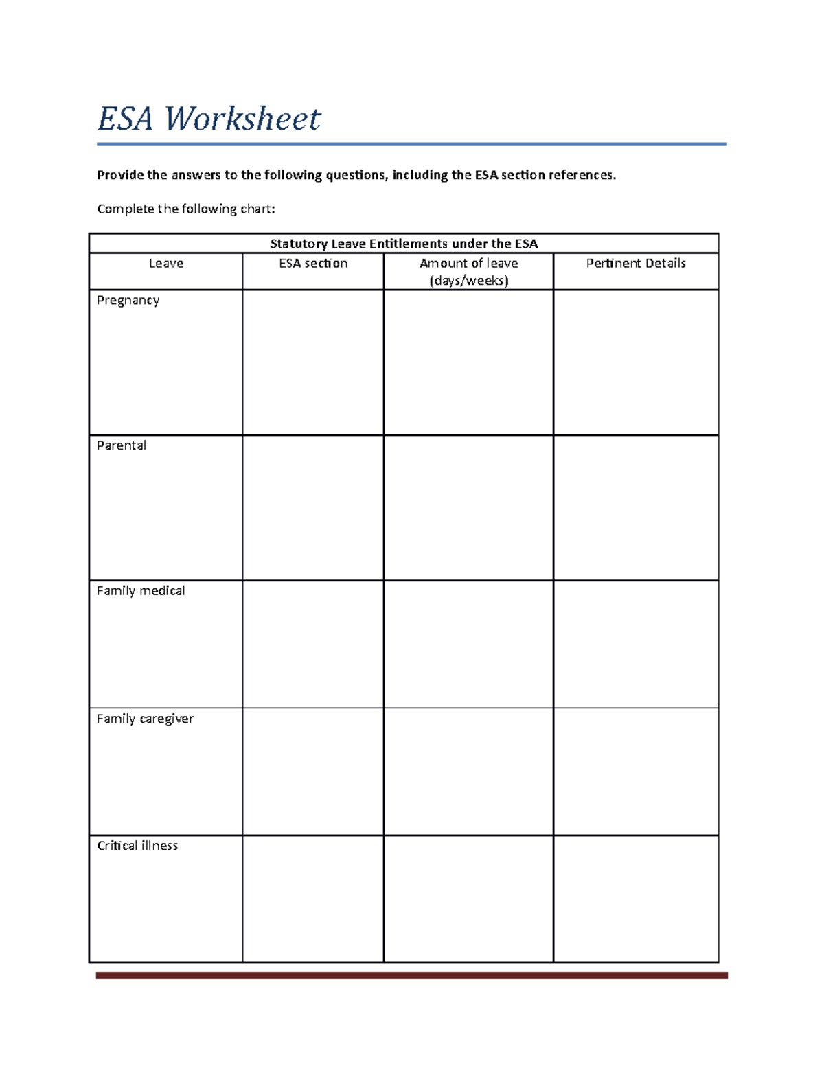 Lecture 3 - In Class Exercise - ESA Worksheet Provide the answers to ...