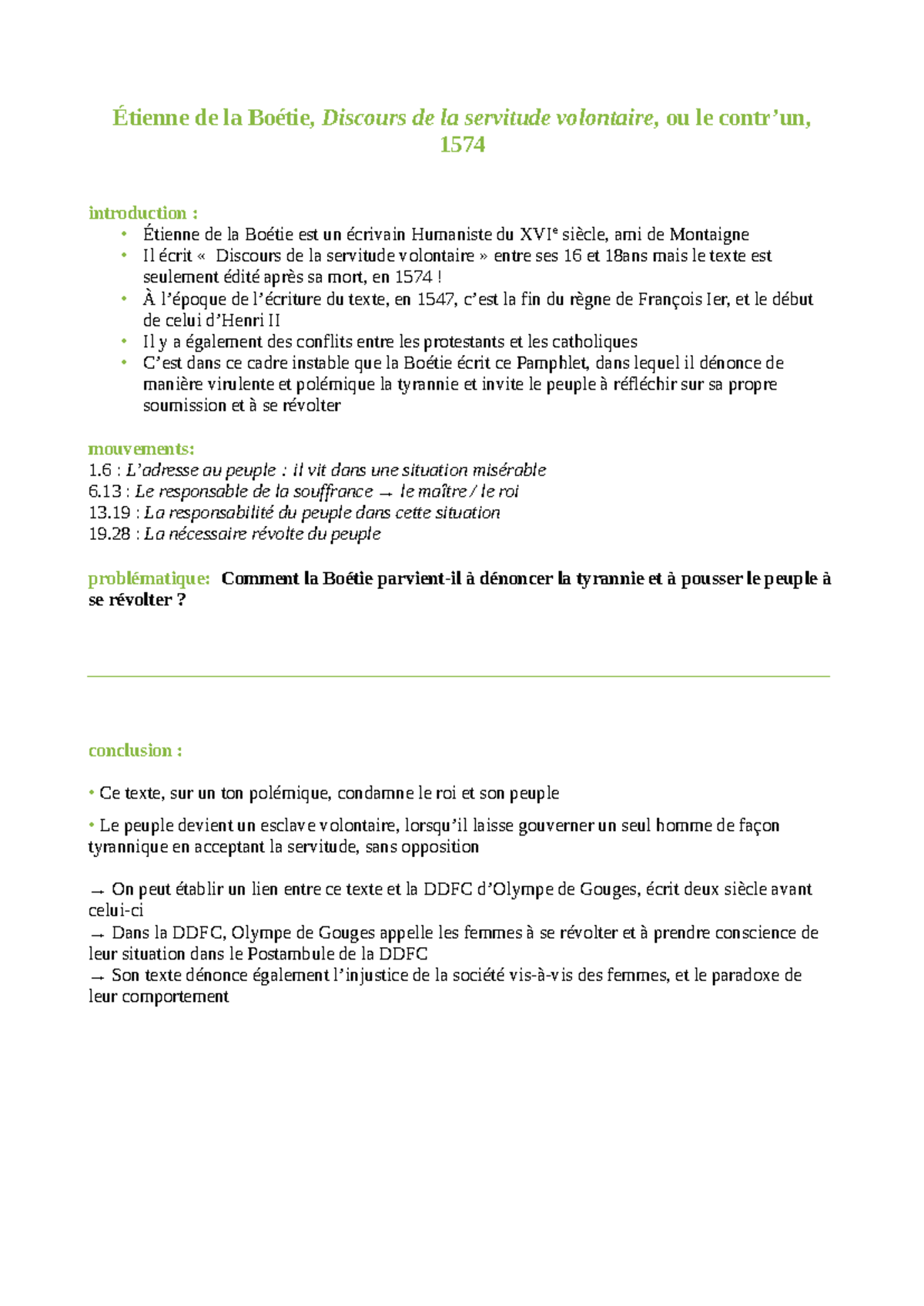 Analyse linéaire: Etienne de la Boetie, Discours de la servitude volontaire, ou le contr un ...