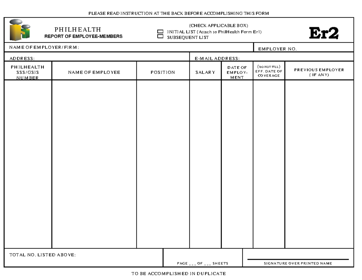 Er2 - Nla - NAME OF EMPLOYER/FIRM: PLEASE READ INSTRUCTION AT THE BACK ...