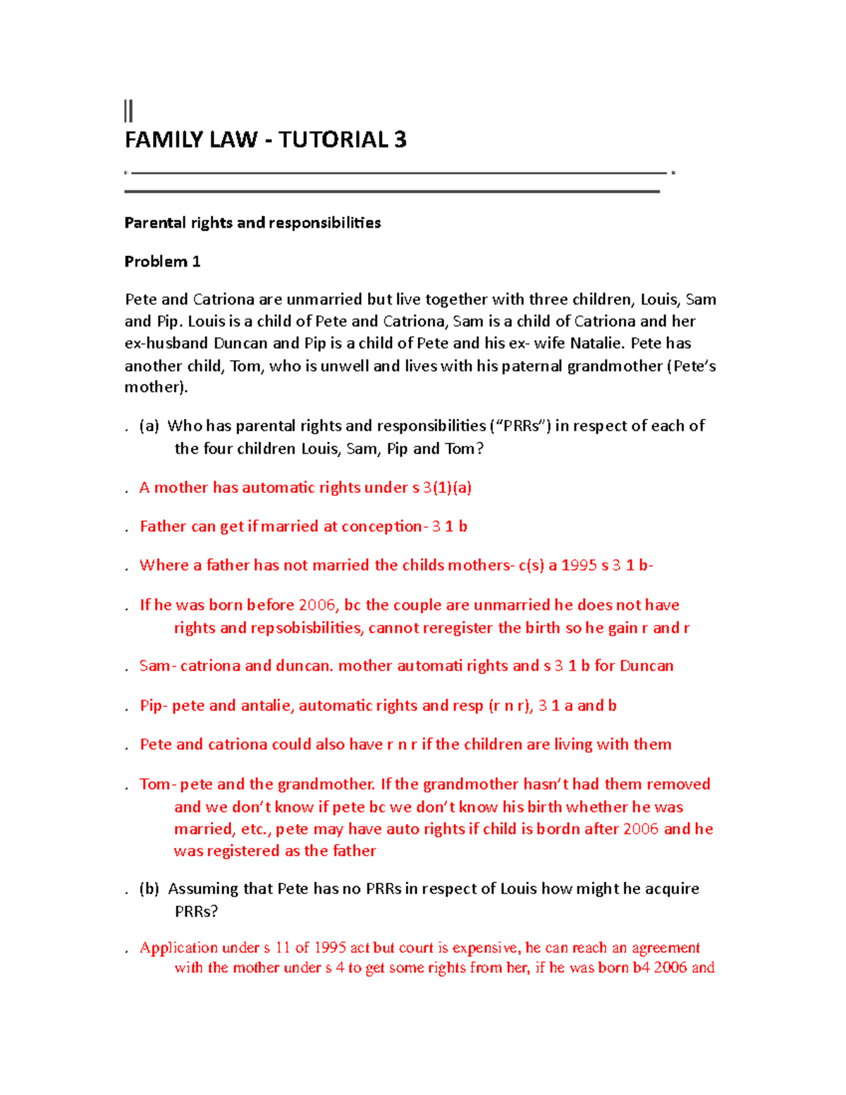 Family LAW tutorial 3 for the course - FAMILY LAW - TUTORIAL 3 Parental ...