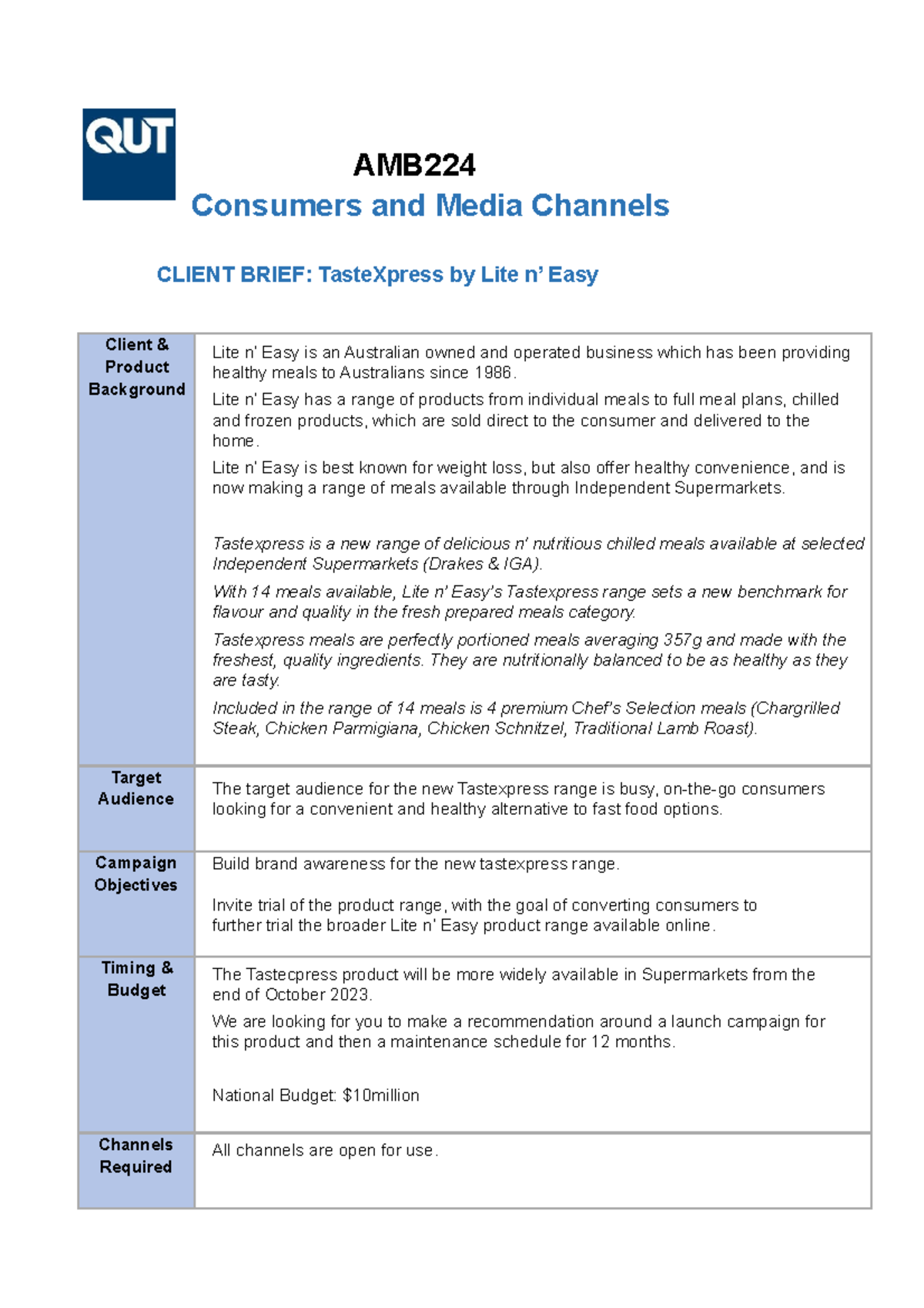 Client Brief Taste Xpress - AMB Consumers and Media Channels CLIENT ...