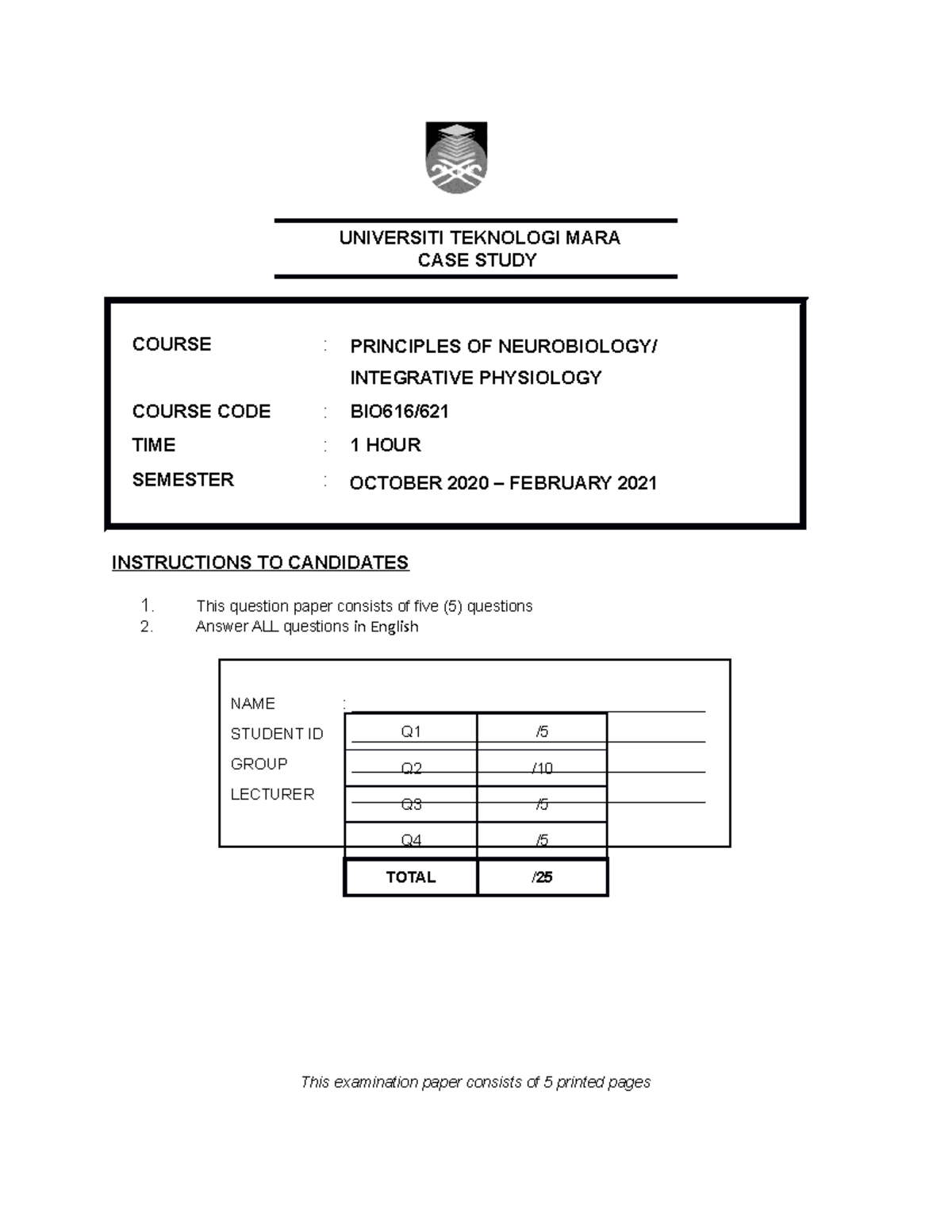 Case Study BIO621 Oct 2020-Feb 2021 - UNIVERSITI TEKNOLOGI MARA CASE ...