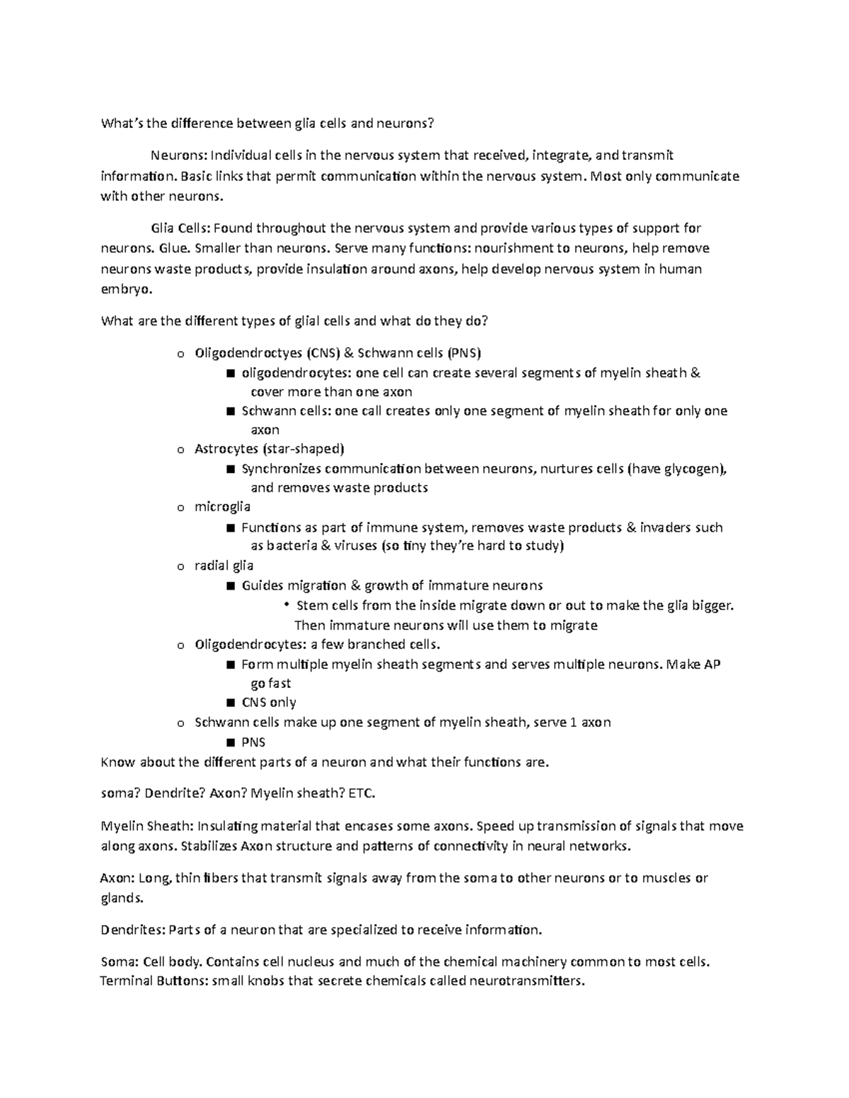 extensive test prep psyc - What’s the difference between glia cells and ...