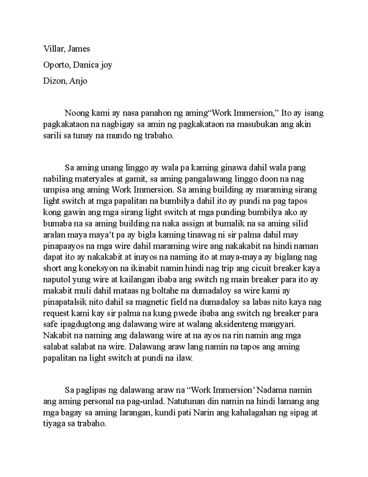 Naratibong-ulat - sana makatulong - Villar, James Oporto, Danica joy ...