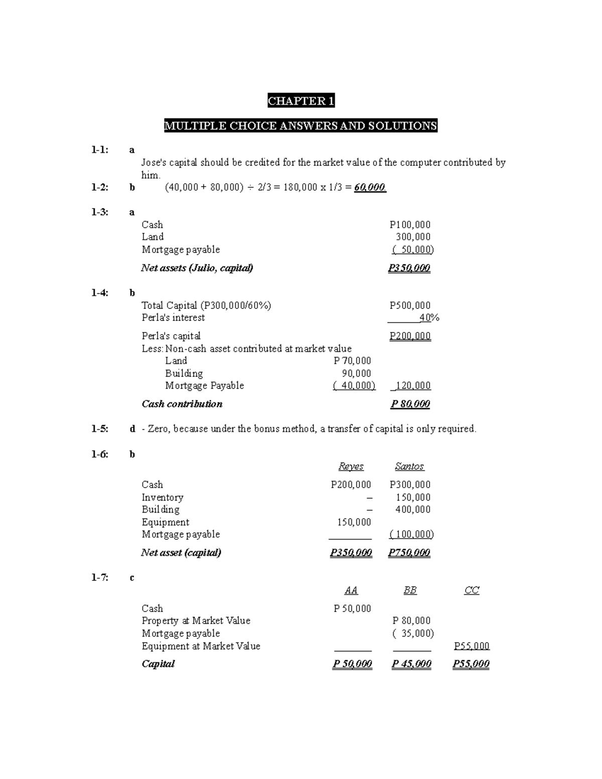 Chapter 1 - Advanced Accounting by Guerrero - CHAPTER 1 MULTIPLE CHOICE ...