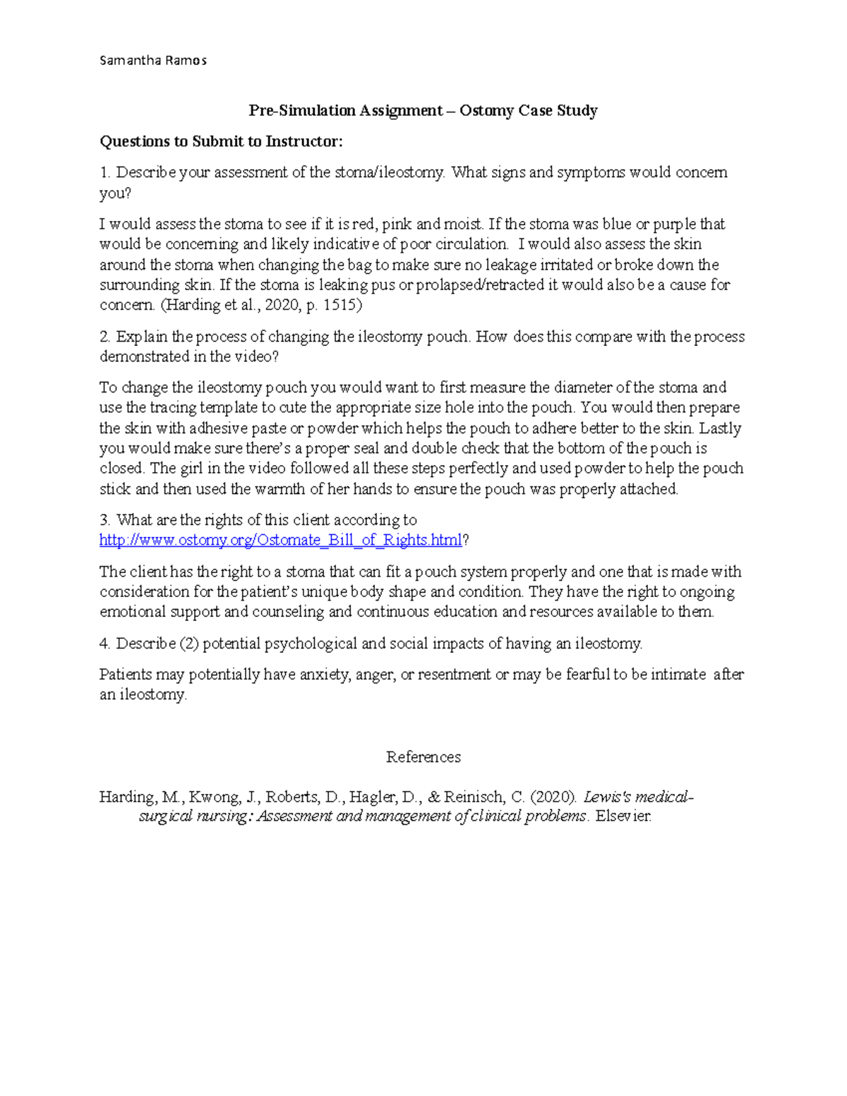 Ostomy Pre-Sim Assignment - Samantha Ramos Pre-Simulation Assignment – Ostomy Case Study ...
