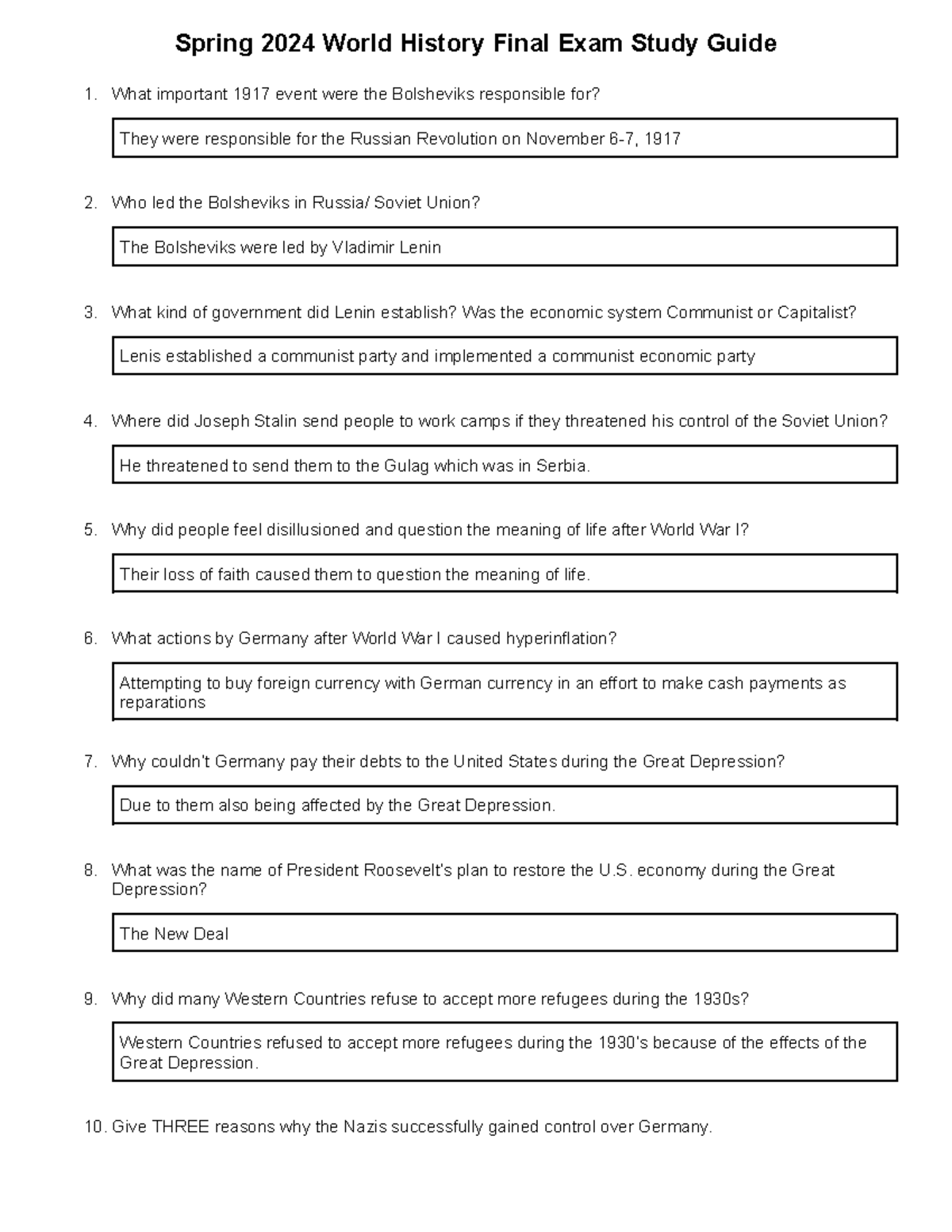 World History 2024 Study Guide - Spring 2024 World History Final Exam ...