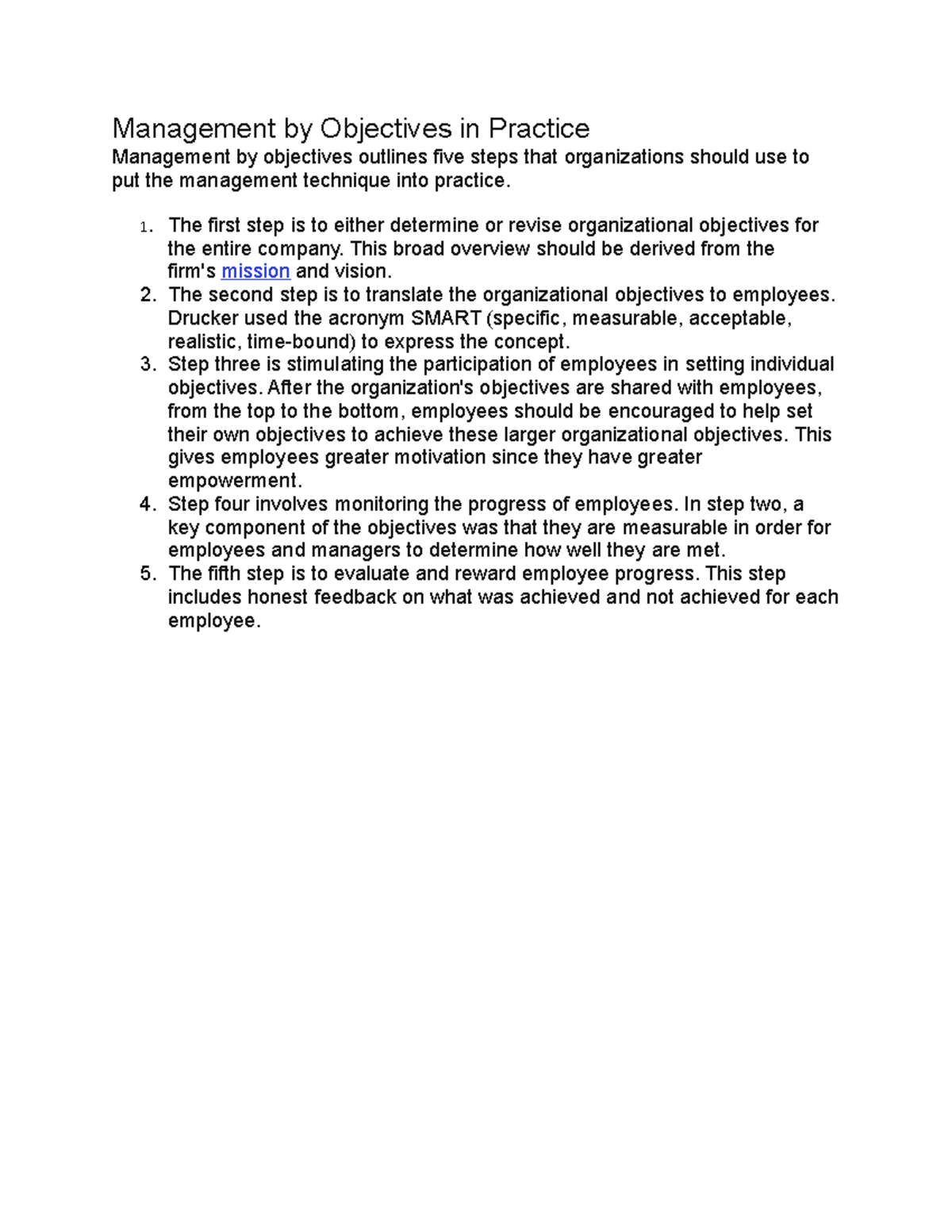 Management by Objectives in Practice - Management by Objectives in ...