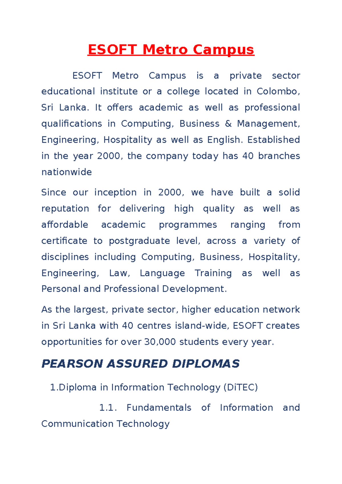 Unit 02 Word Practical 1 - ESOFT Metro Campus ESOFT Metro Campus is a ...