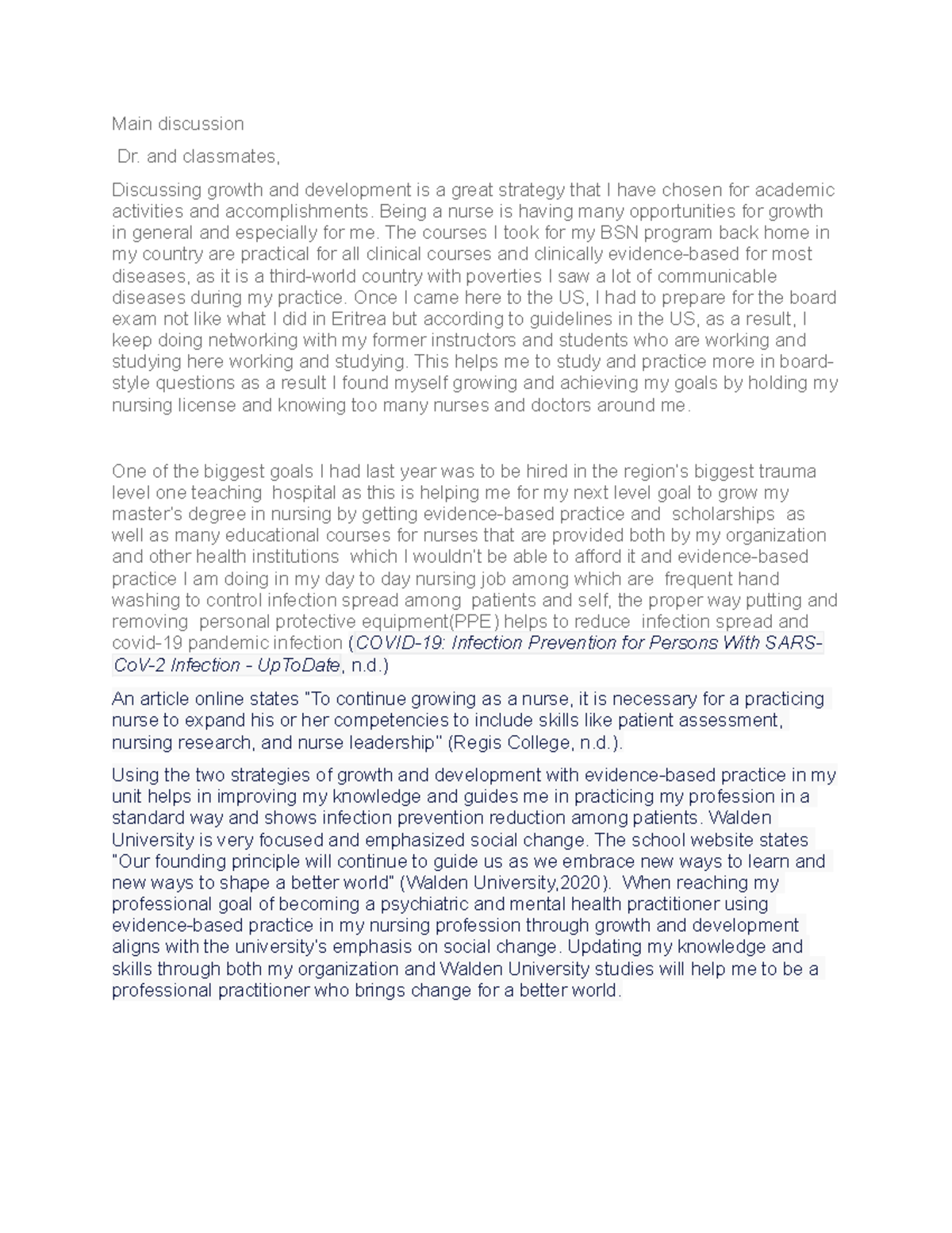 Main discussion week 5 - Descussion week 5 - Main discussion Dr. and ...