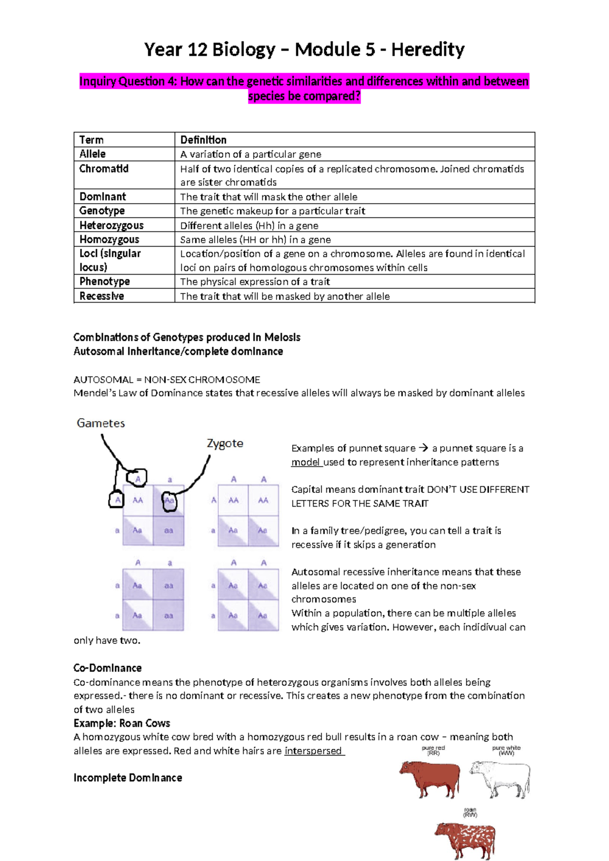 Year 12 Biology - Module 5 - Heredity - Inquiry Question 4 - Inquiry ...