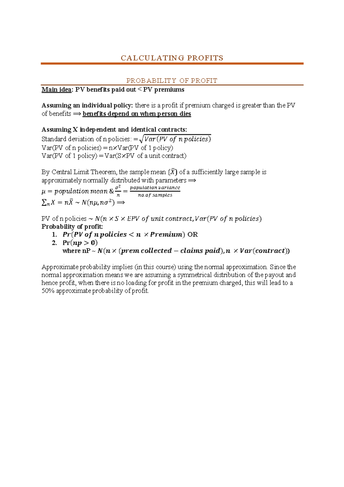 Calculating Profits - An actuarial application of probability of ...