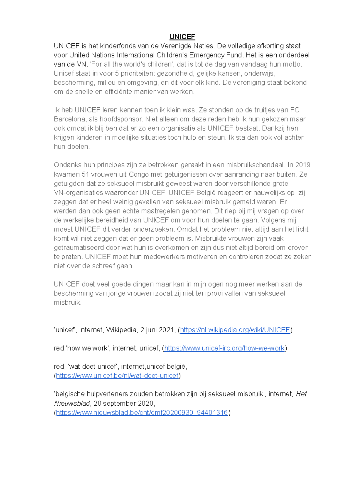 Geschiedenis paper - UNICEF UNICEF is het kinderfonds van de Verenigde ...