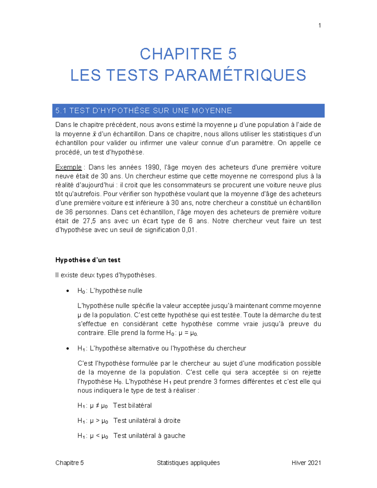 Chapitre 2 Tests De Student : Chapitre 3 du Statistiques II – BYAMJ