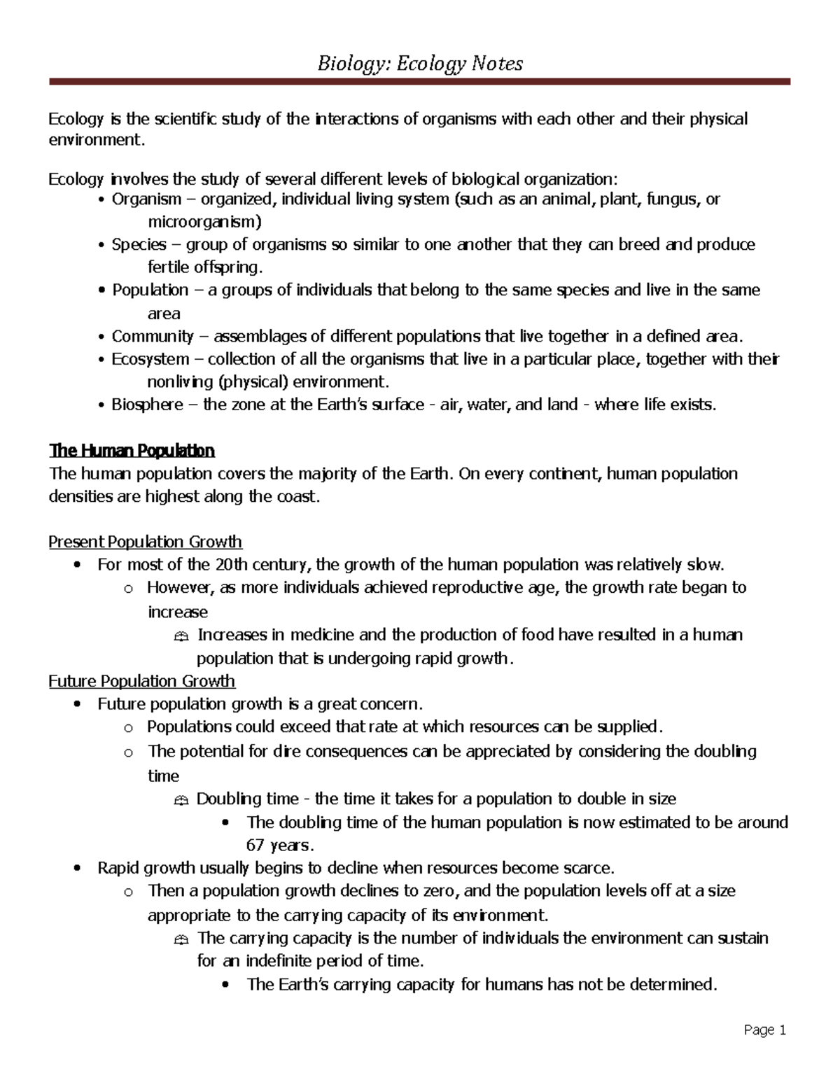 Ecology and Populations Notes - Ecology is the scientific study of the ...