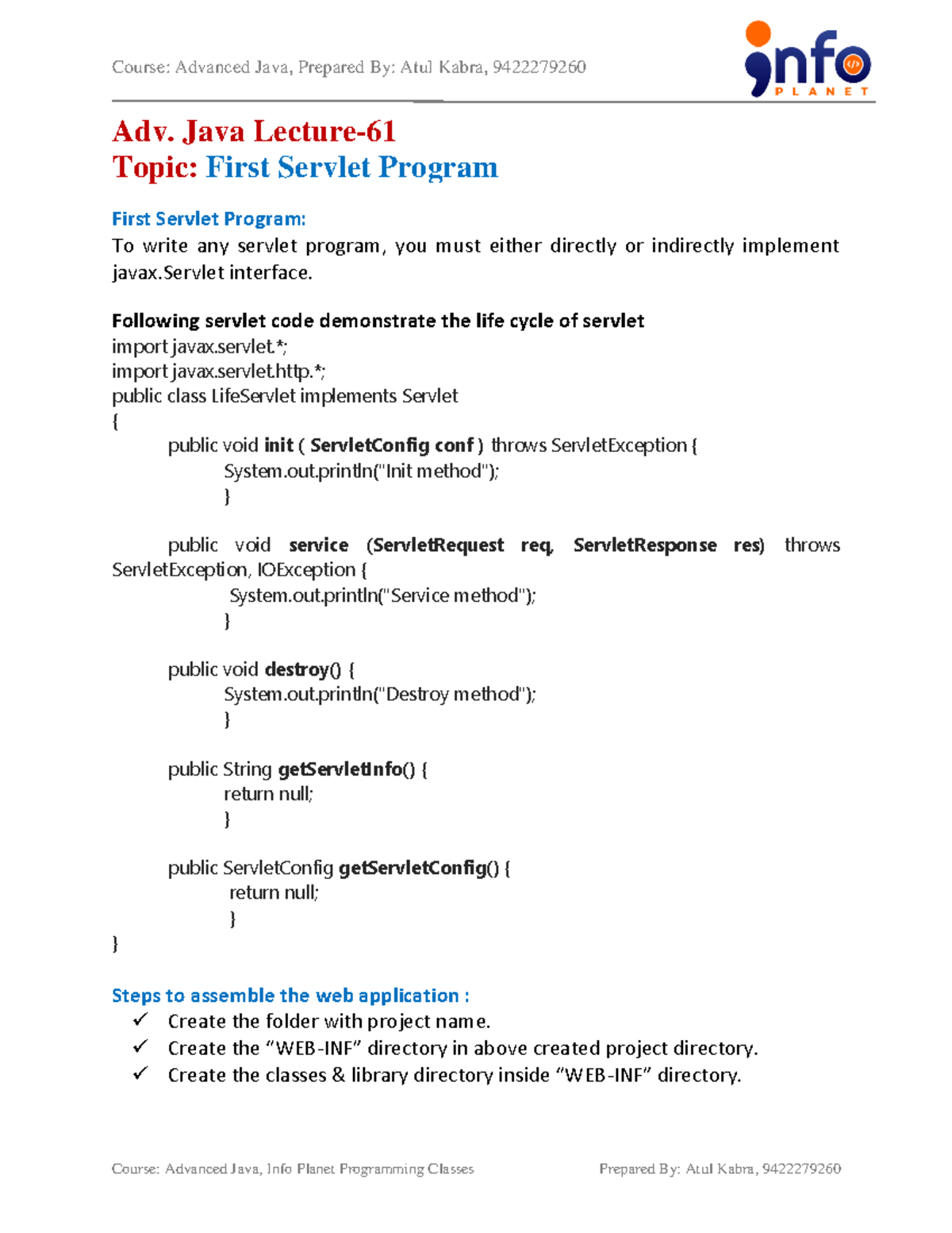 AJ Lec-61 First Servlet Program - Adv. Java Lecture- Topic: First Servlet Program First Servlet ...