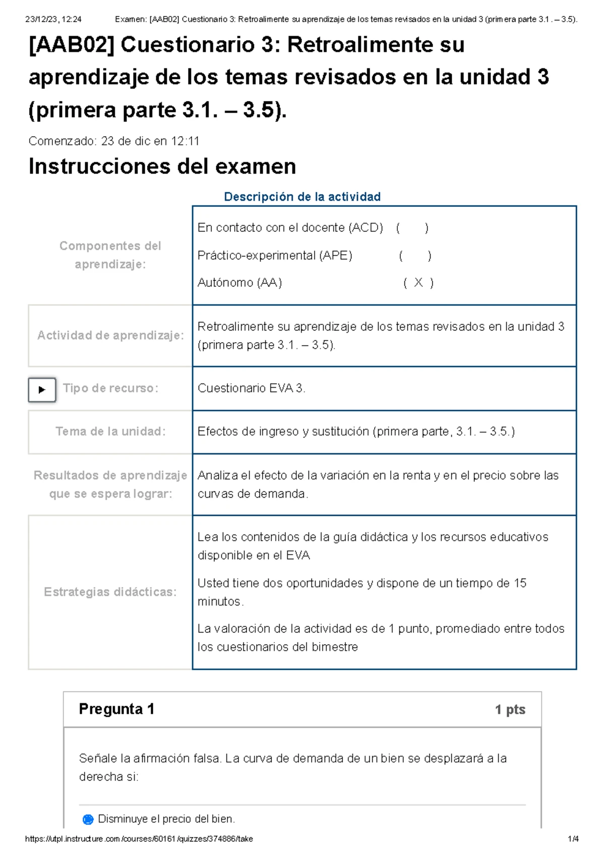 Examen [AAB02] Cuestionario 2 Unidad 5. Intento 2 - [AAB02] Cuestionario 2: Identifique su nivel ...
