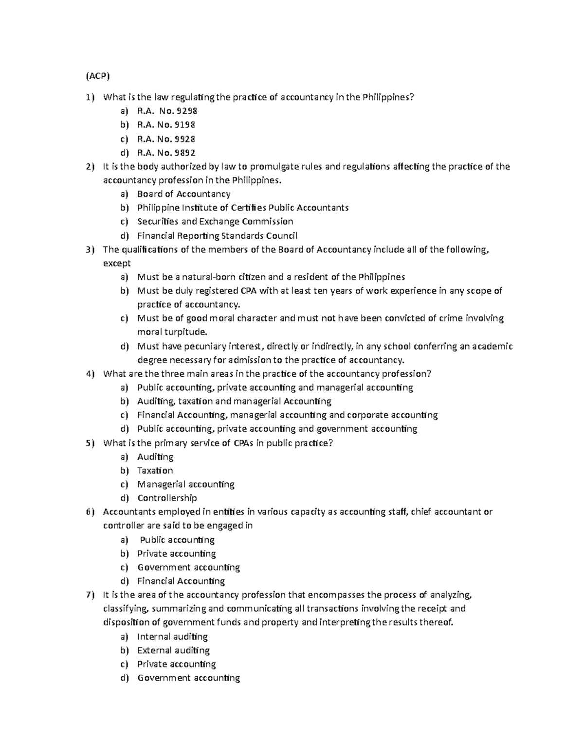 Accounting reviewer - (ACP) What is the law regulating the practice of ...