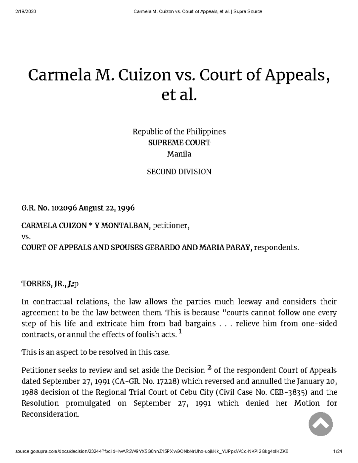 Carmela M.Cuizonvs - Grade: 11 - Carmela M. Cuizon vs. Court of Appeals ...