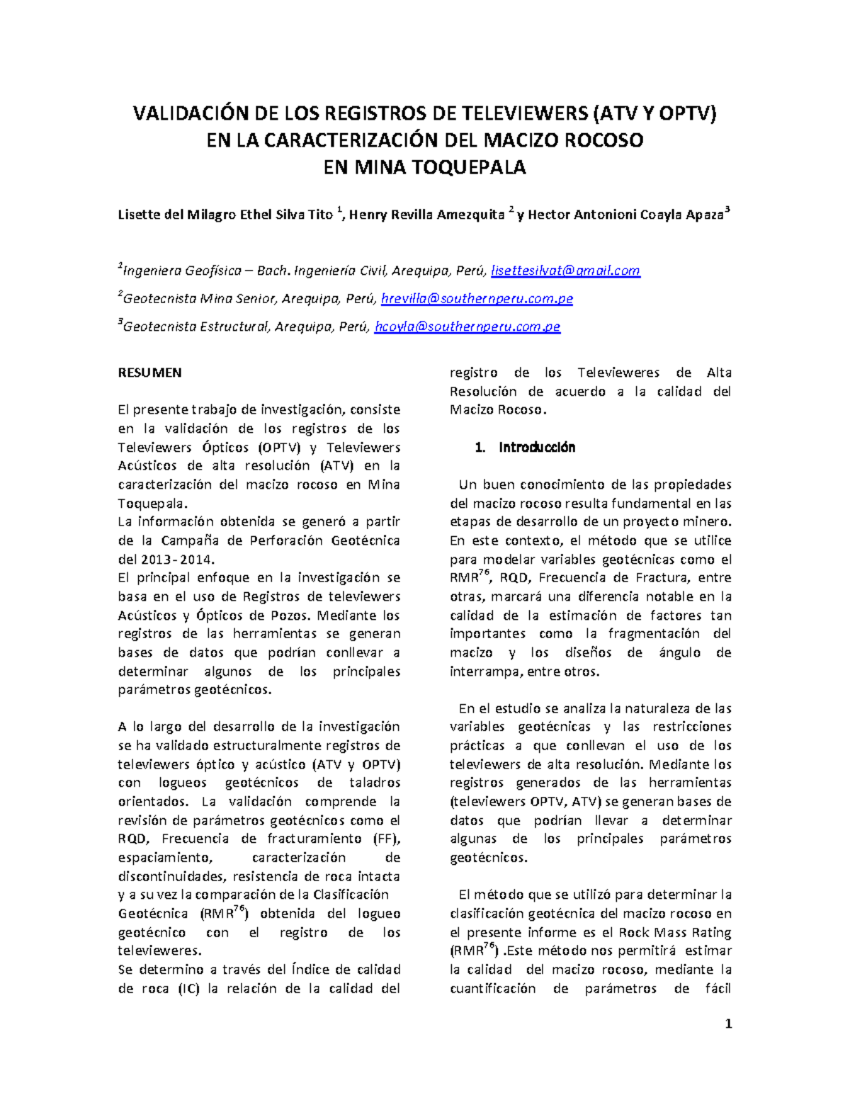 PERM35-034 - Validación APTV OPTV Toquepala - VALIDACIÓN DE LOS ...