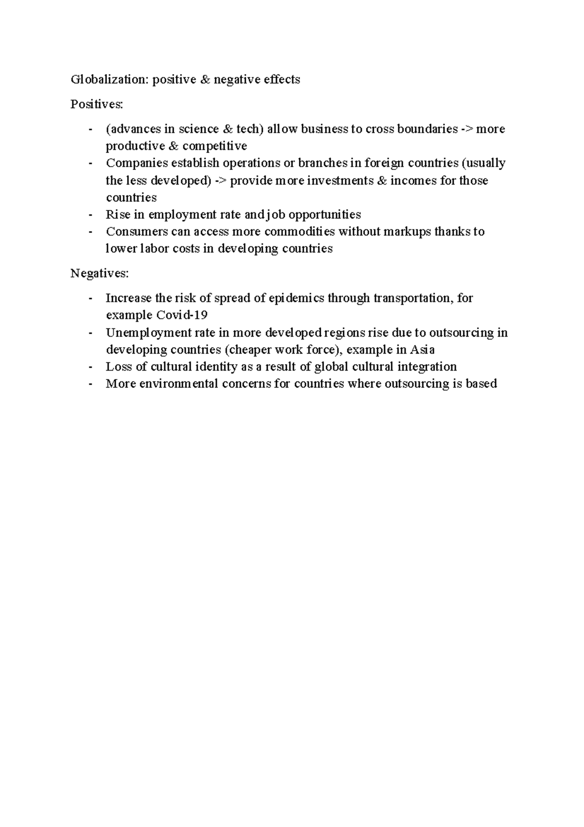 Globalization Positives and Negatives - Globalization: positive ...