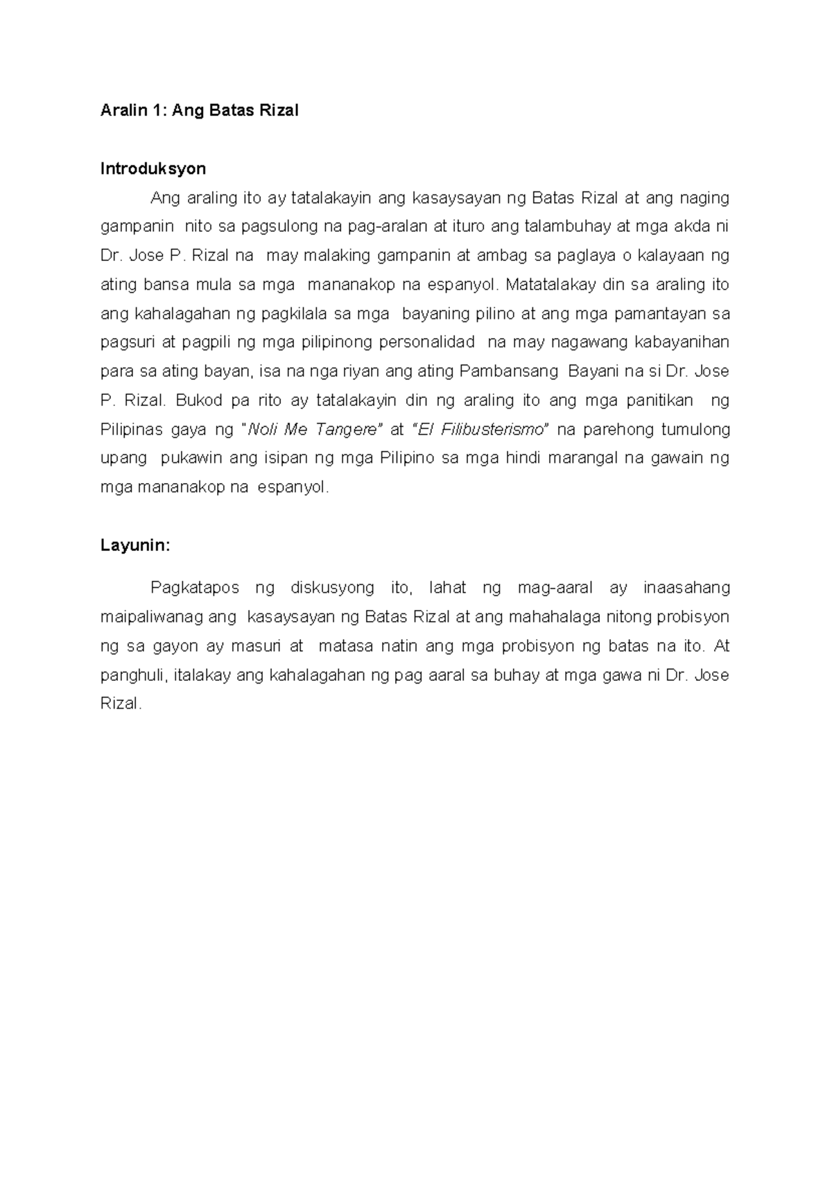 M1 Aralin 1 Modyul - about rizal - Aralin 1: Ang Batas Rizal ...