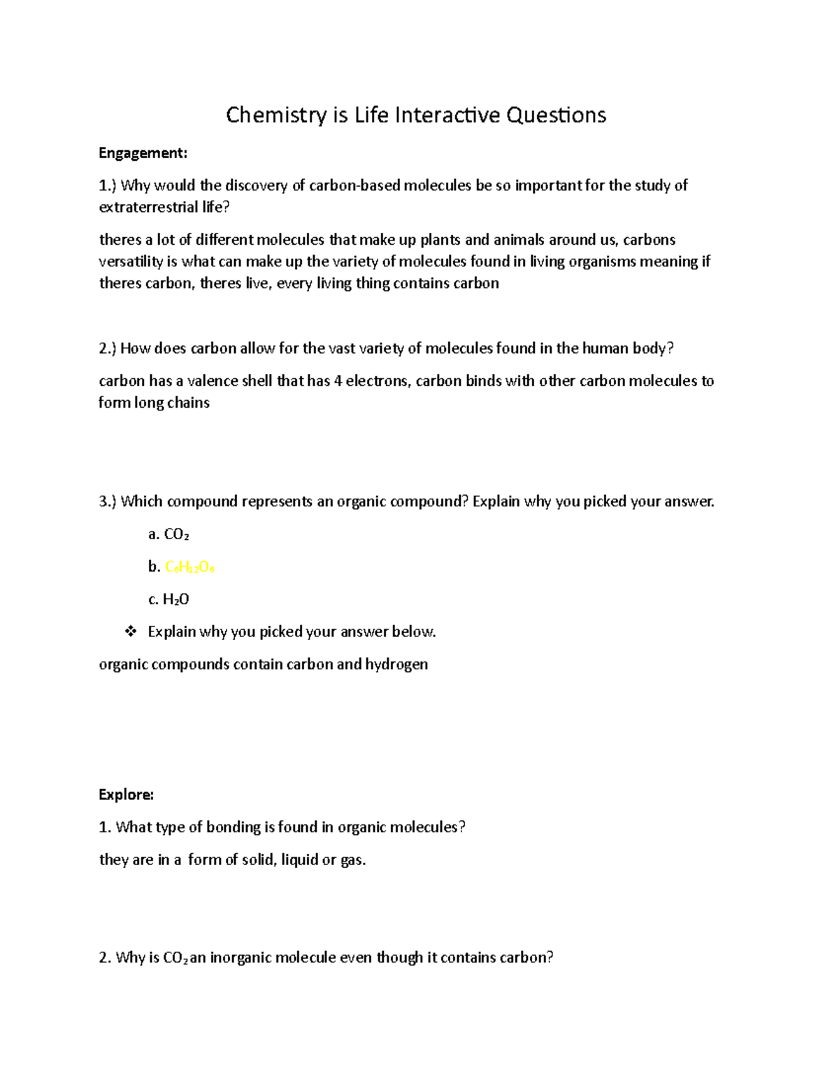 Chemistry of Life Interactive - ) Why would the discovery of carbon ...