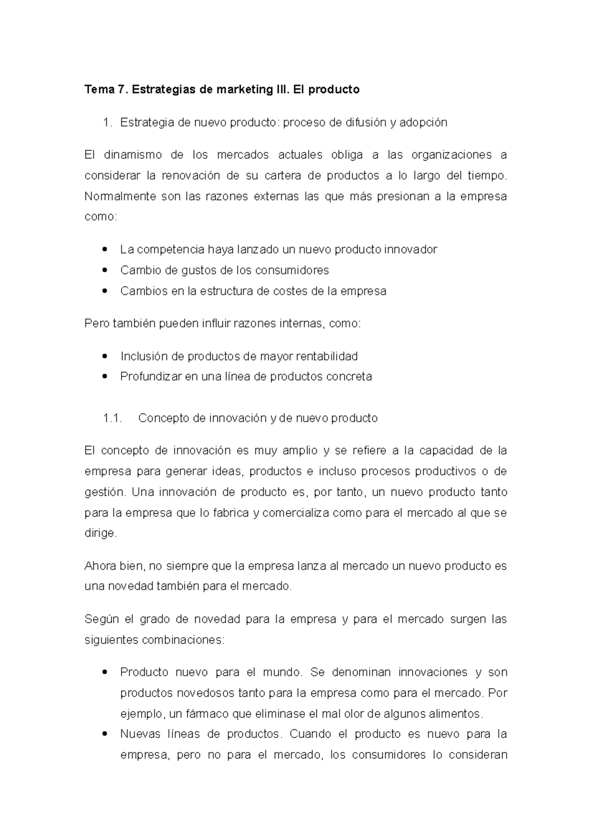 Tema 7. Marketing - Tema 7. Estrategias de marketing III. El producto 1. Estrategia de nuevo ...