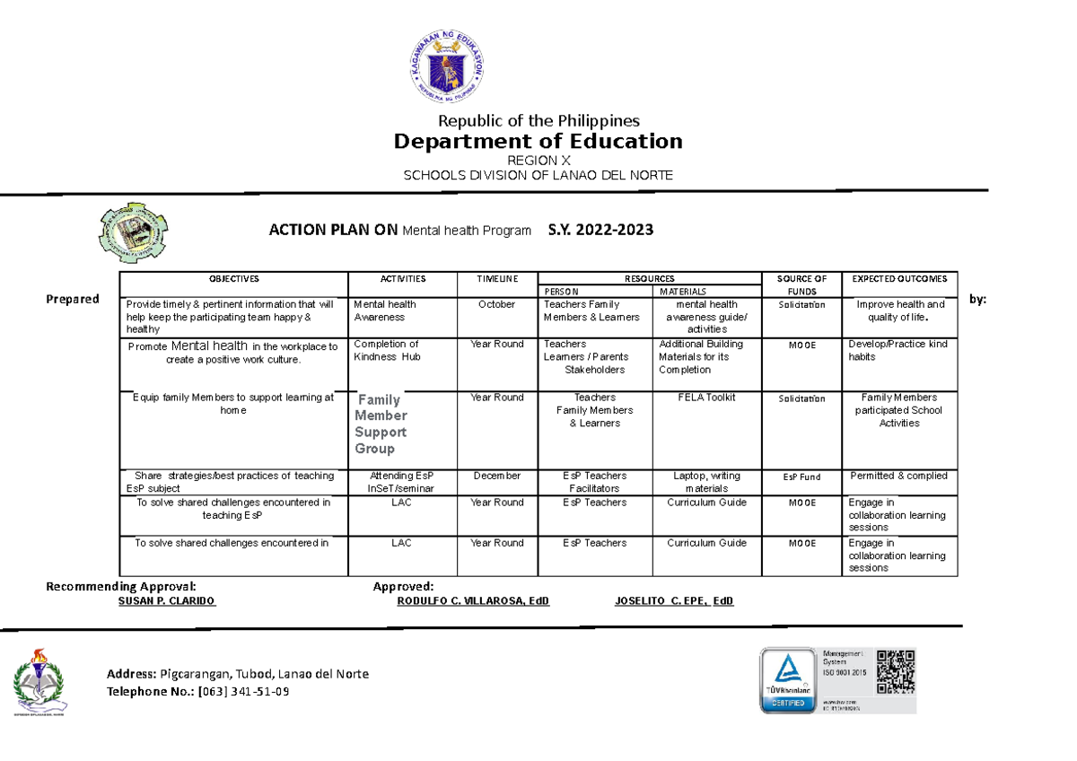Action-PLAN - f 2022-'23 - Republic of the Philippines Department of ...