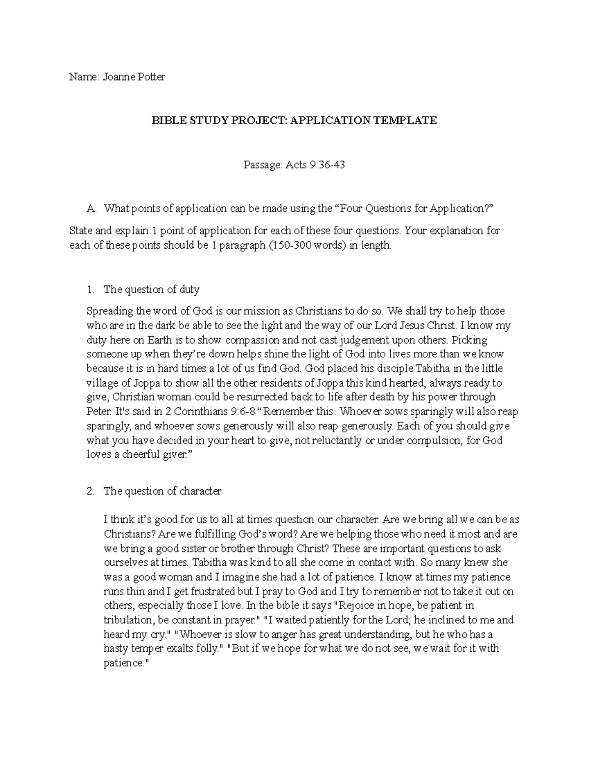 Bible Study Project Application - Name: Joanne Potter BIBLE STUDY ...