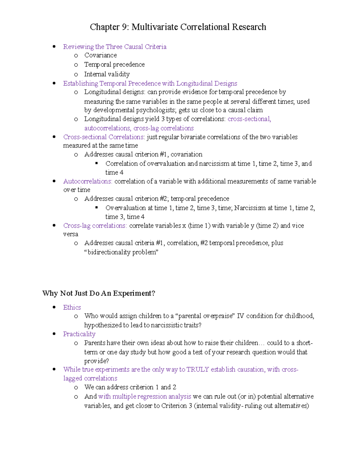 Chapter 9 - Chapter 9: Multivariate Correlational Research Reviewing the Three Causal Criteria o ...