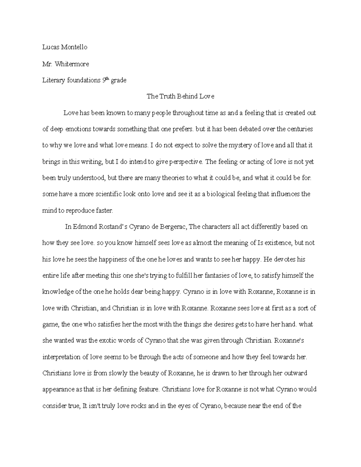 essay documentm - Lucas Montello Mr. Whitermore Literary foundations ...