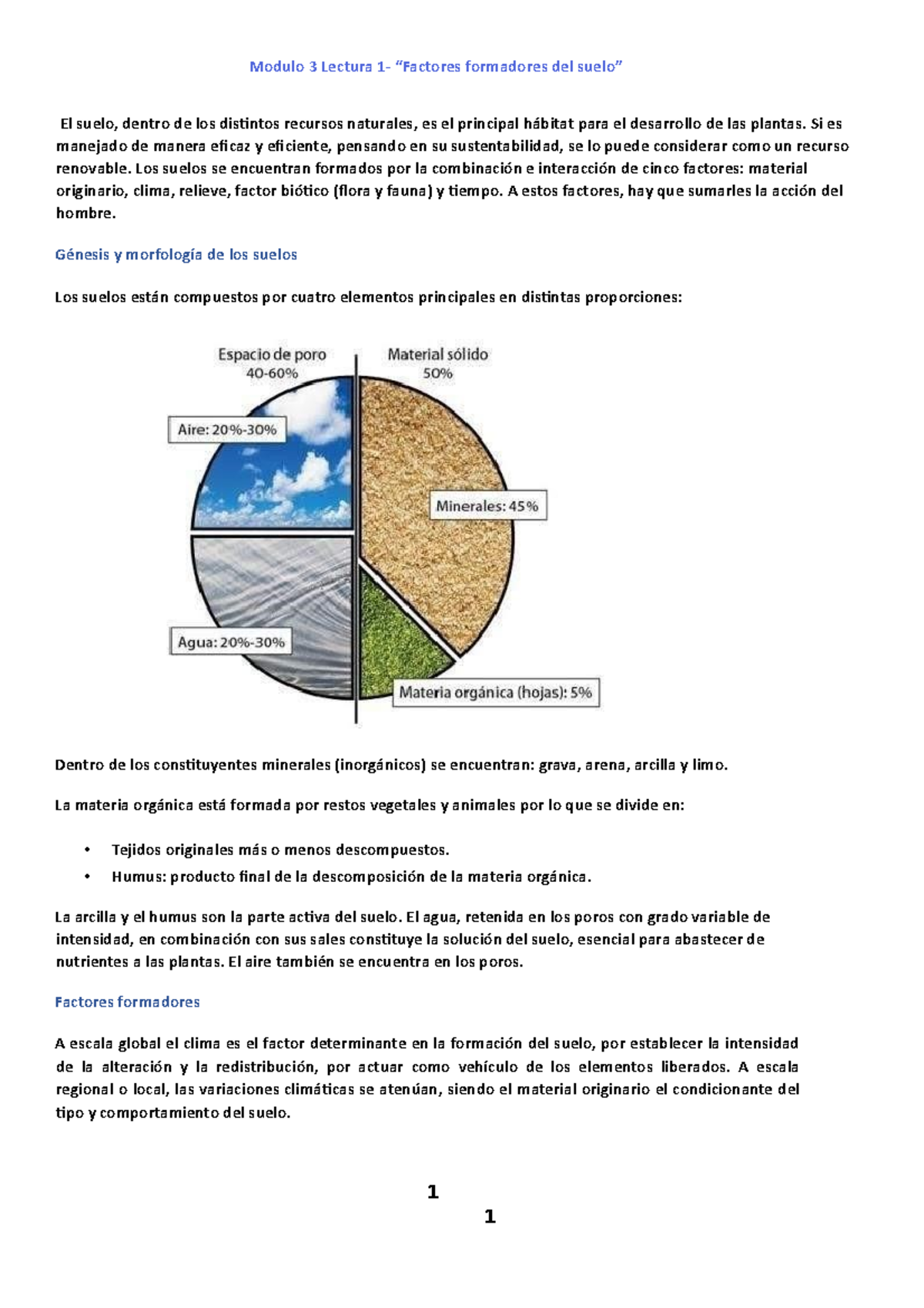 Resumen clima y suelo m3-4 - Modulo 3 Lectura 1- “Factores formadores ...