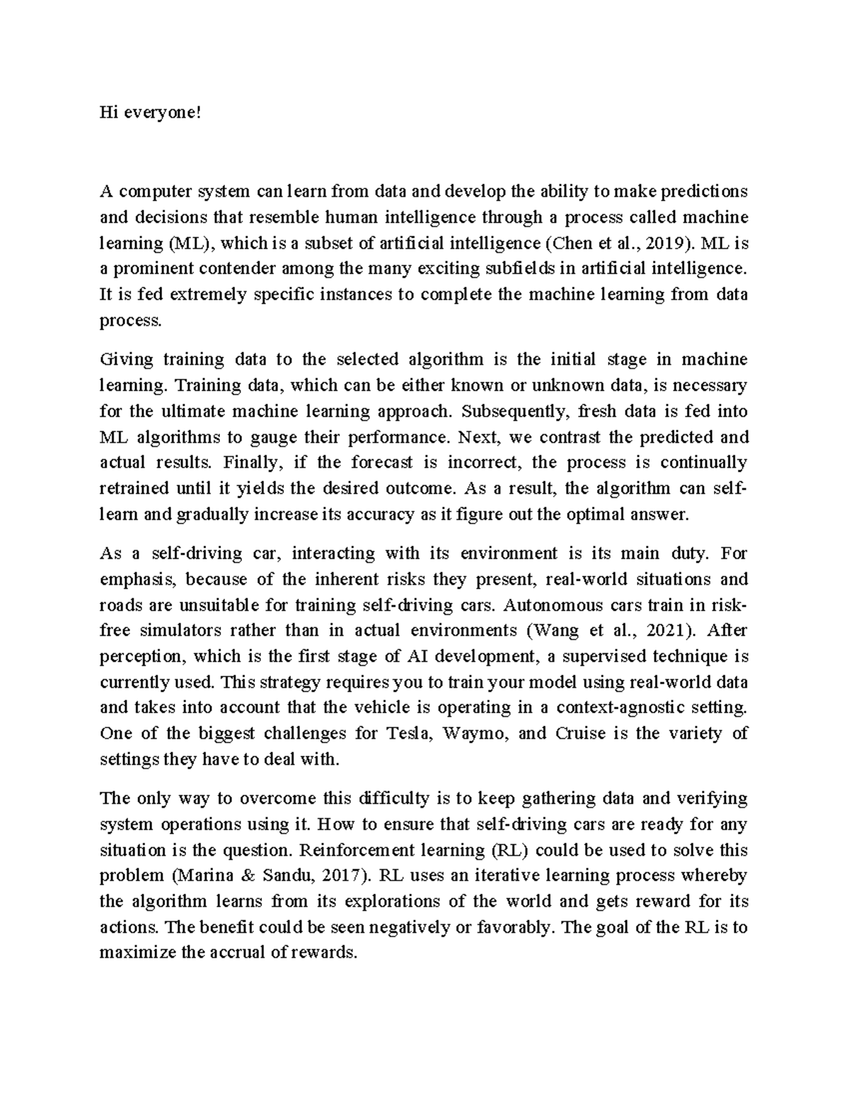 Da Unit 1 Cs 4408 Assignment Hi Everyone A Computer System Can Learn From Data And Develop 
