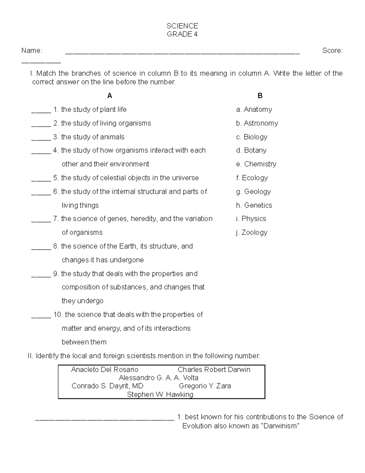 a Science reviewer for the preparation of our examination - SCIENCE ...