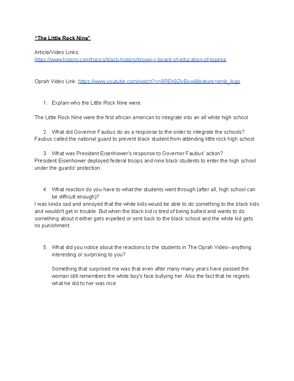 “The Little Rock Nine” Questions - “The Little Rock Nine” Article/Video ...