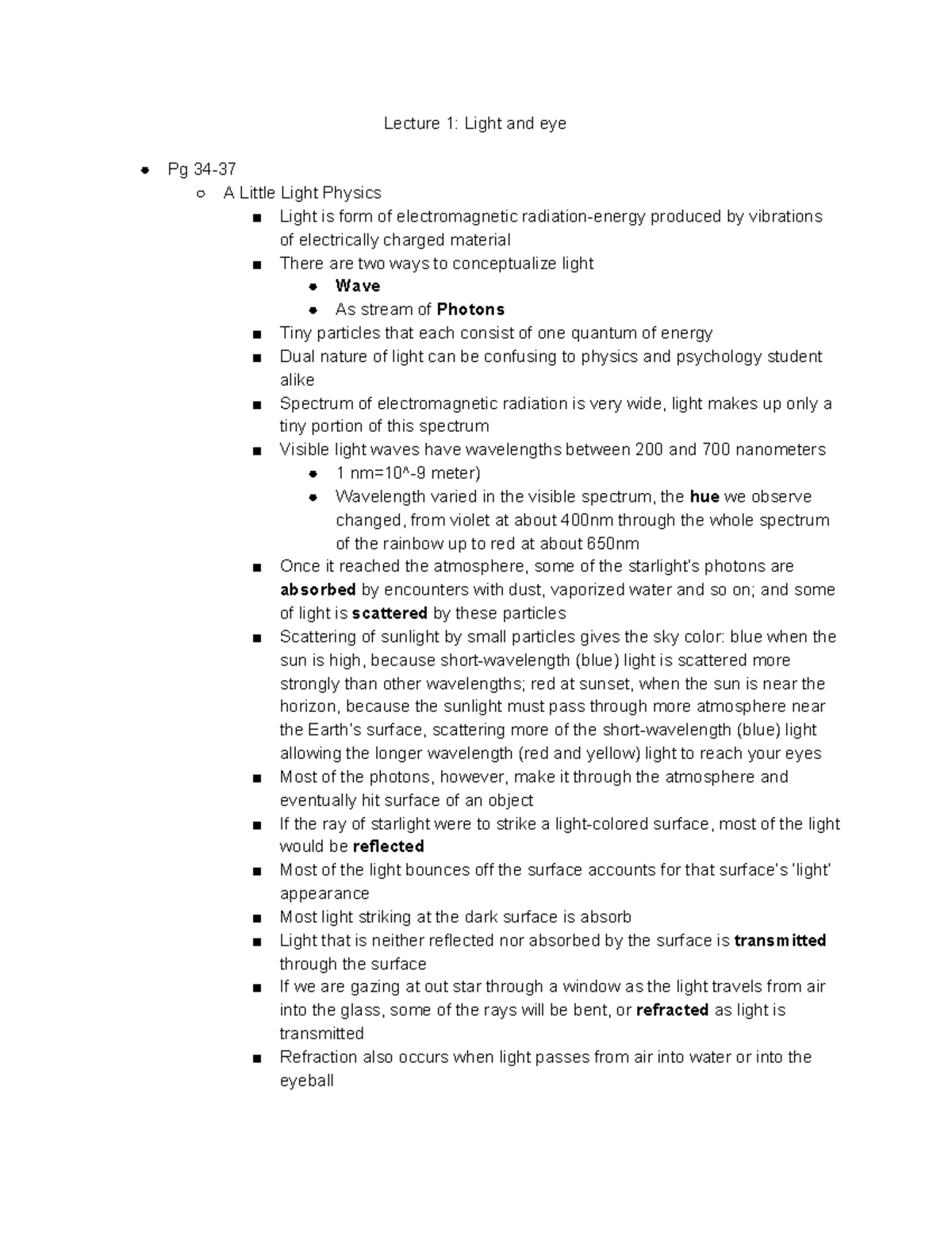 Lecture 1 Light and eye - Lecture 1: Light and eye Pg 34- A Little ...