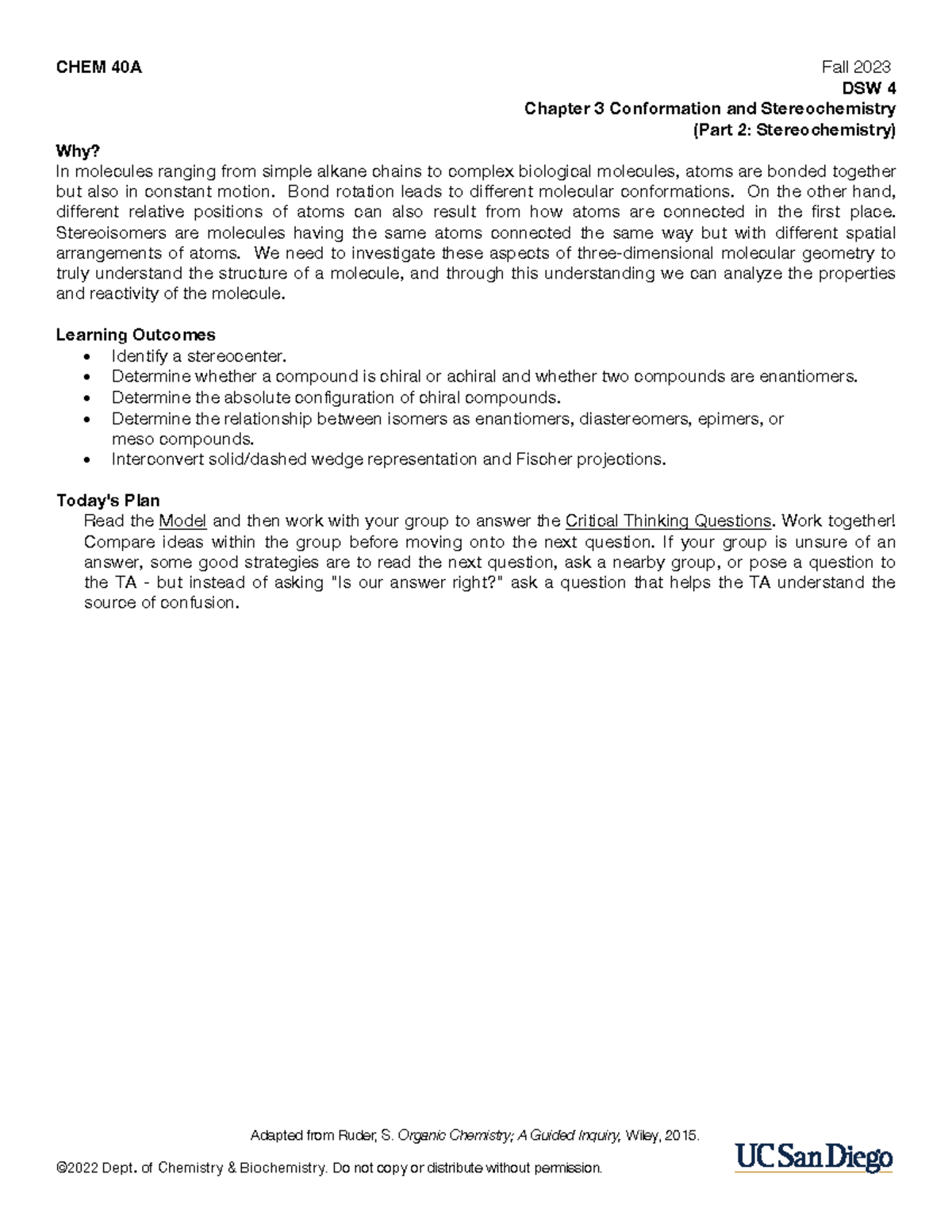 FA23 DSW04 Chapter 03 Part2 - Adapted from Ruder, S. Organic Chemistry ...