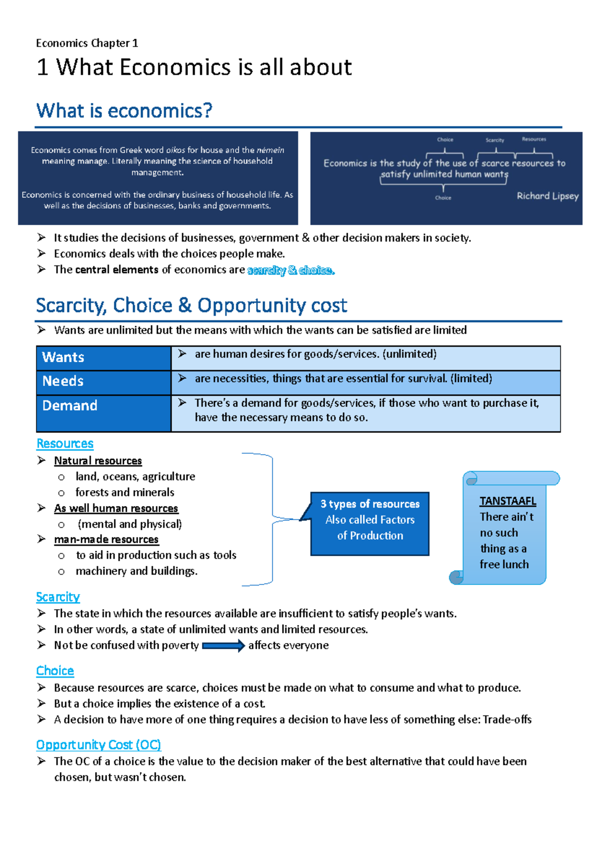 Chapter 1 - Summary Economics 1A - 1 What Economics is all about What ...