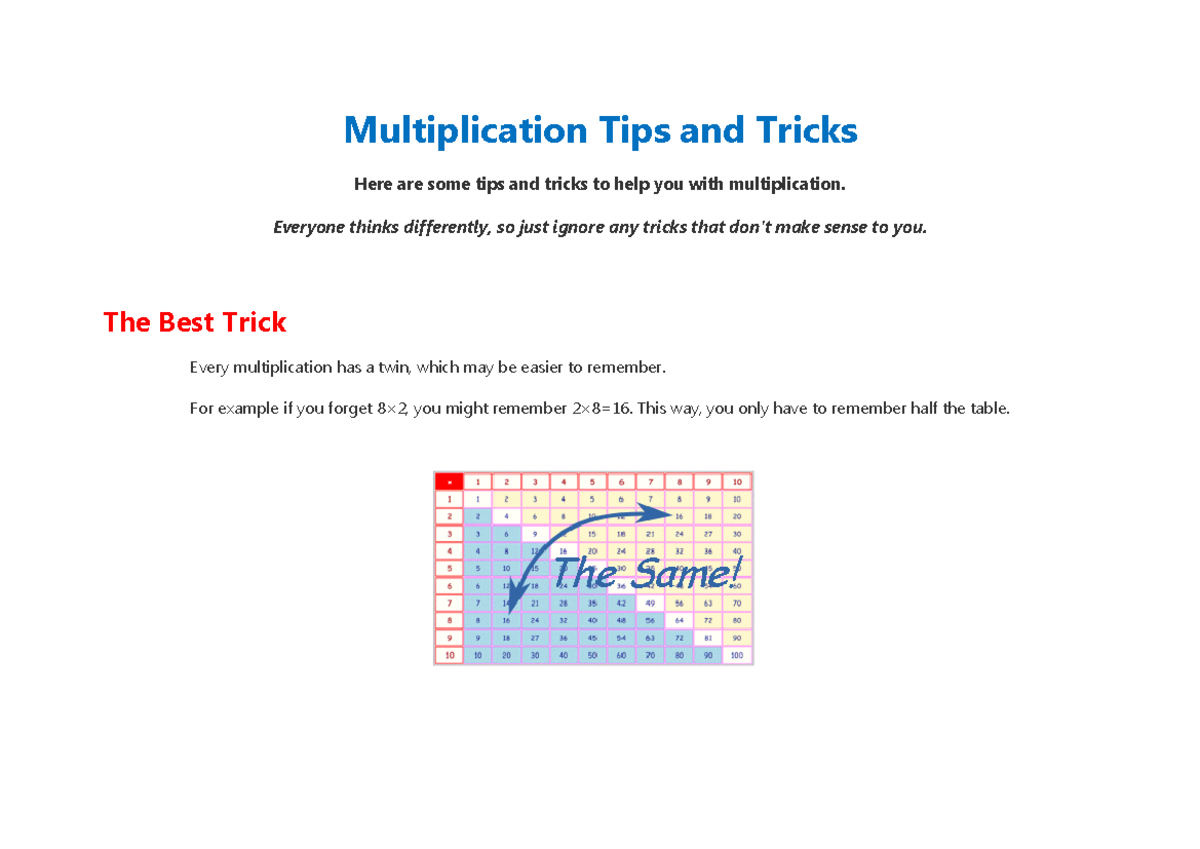Maths tricks 2 - Multiplication Tips and Tricks Here are some tips and ...