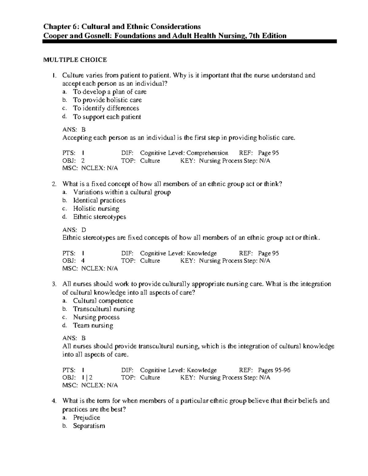 C6 - chapter practice questions - Chapter 6: Cultural and Ethnic ...