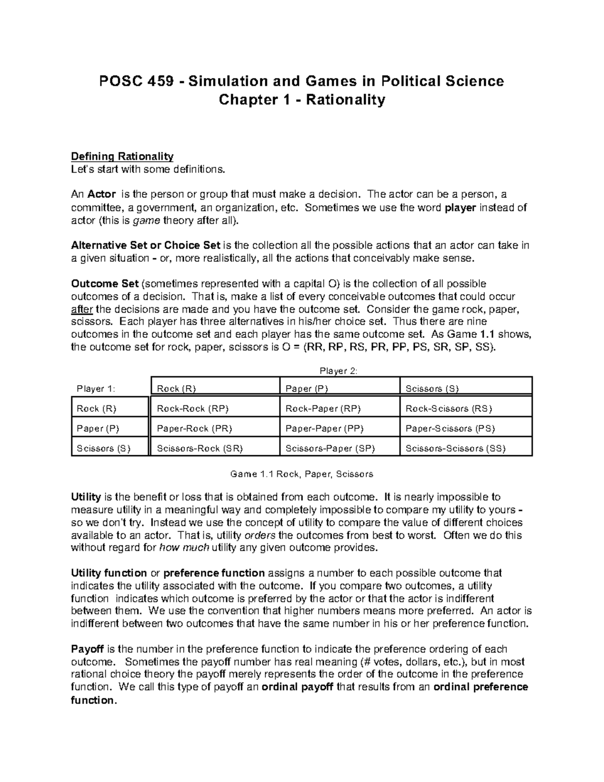 Ch1 - POSC 459 - Simulation and Games in Political Science Chapter 1 ...