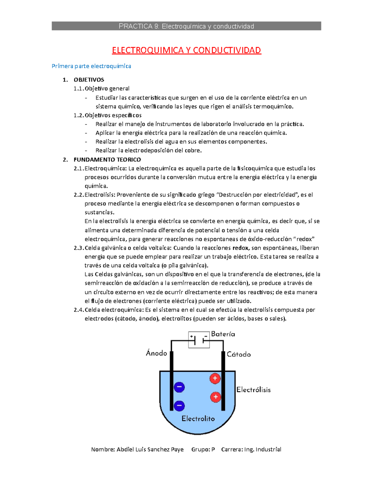 Informe Practica 9 Electroquimica y conductividad - ELECTROQUIMICA Y CONDUCTIVIDAD Primera parte ...