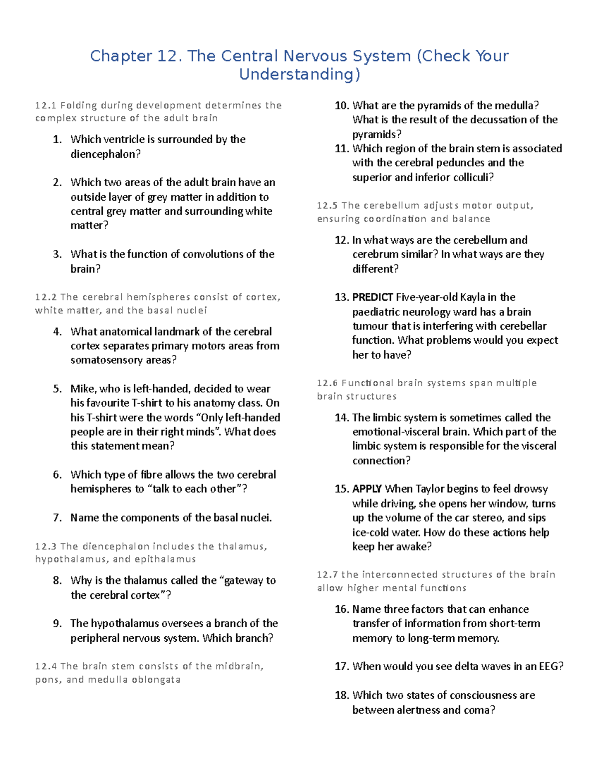 Chapter 12. (Check Your Understanding Questions) - Chapter 12. The ...