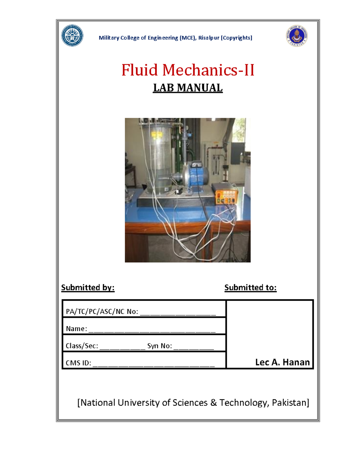 FM-II Lab manual. Nust pakistan - Military College of Engineering (MCE ...