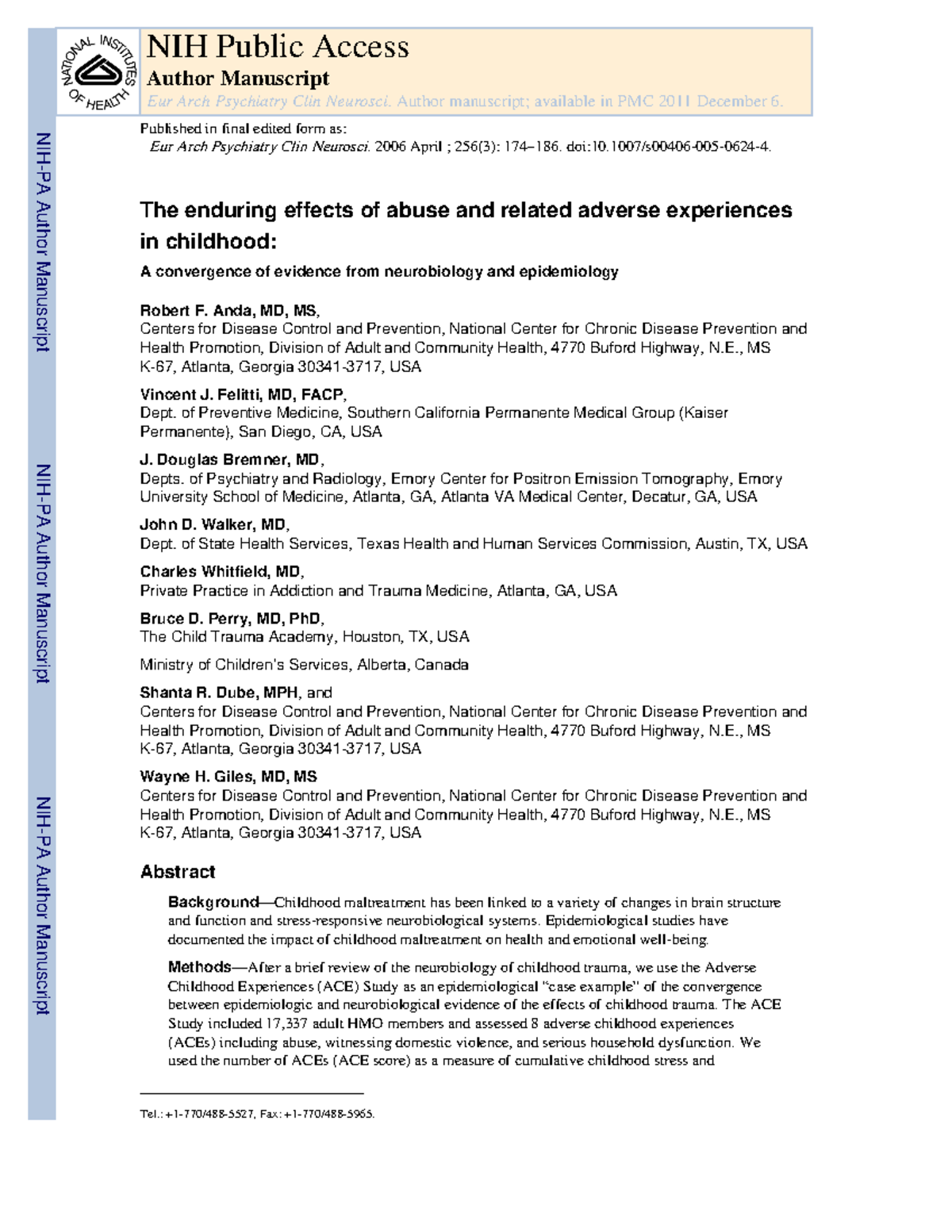 The enduring effects of abuse and related adverse experiences - Anda ...