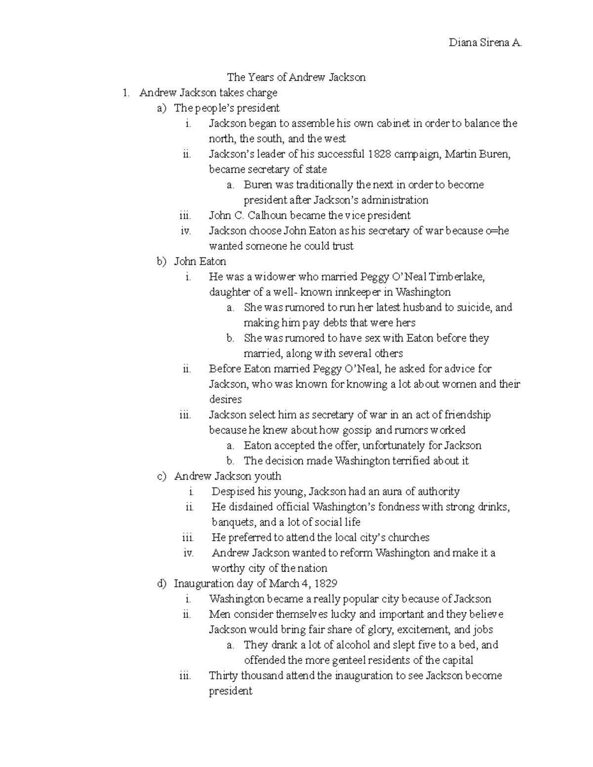 Andrew Jackson - Notes - Diana Sirena A. The Years of Andrew Jackson 1 ...