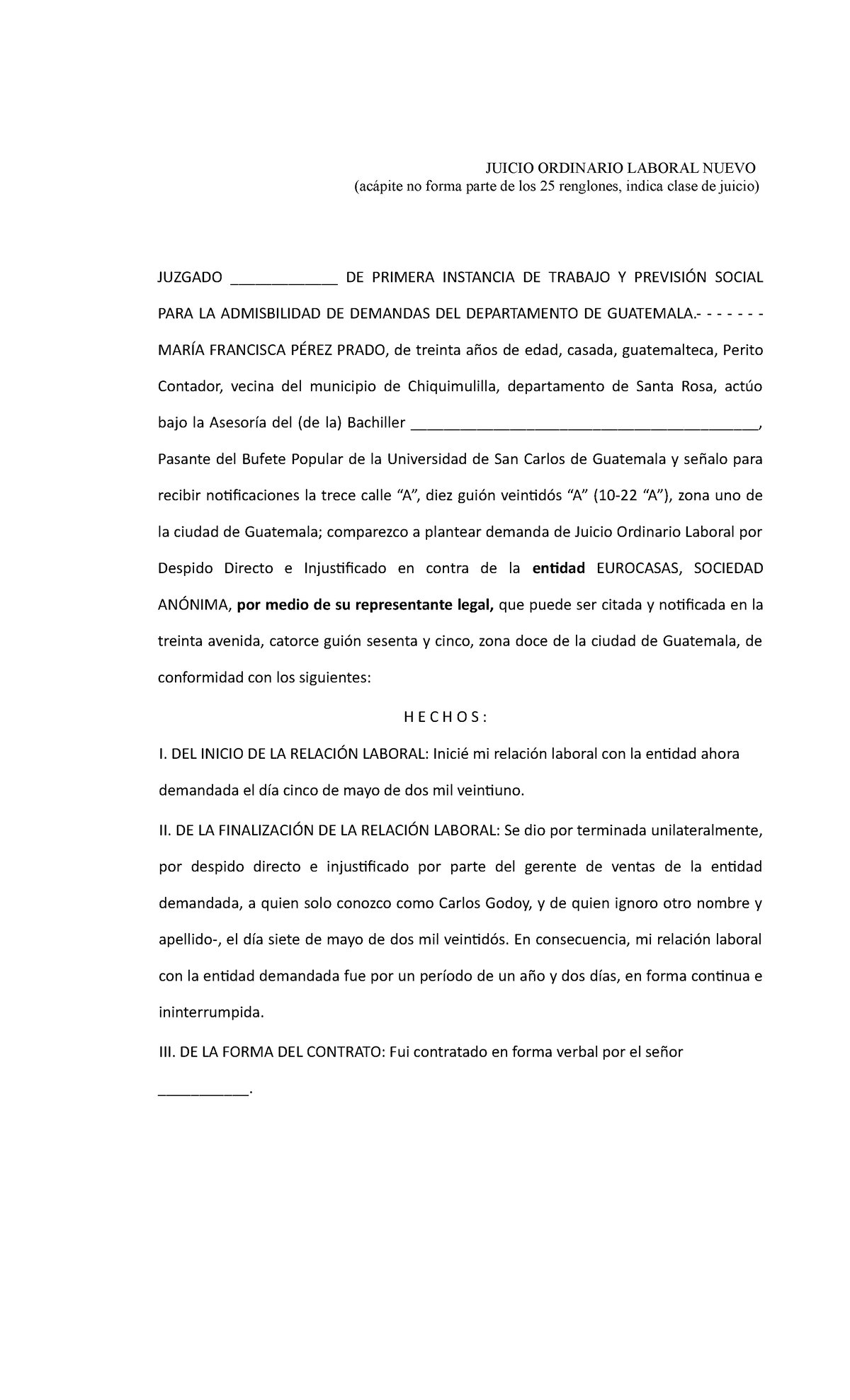Demanda ordinaria contra una persona jurídica-22 - JUICIO ORDINARIO ...
