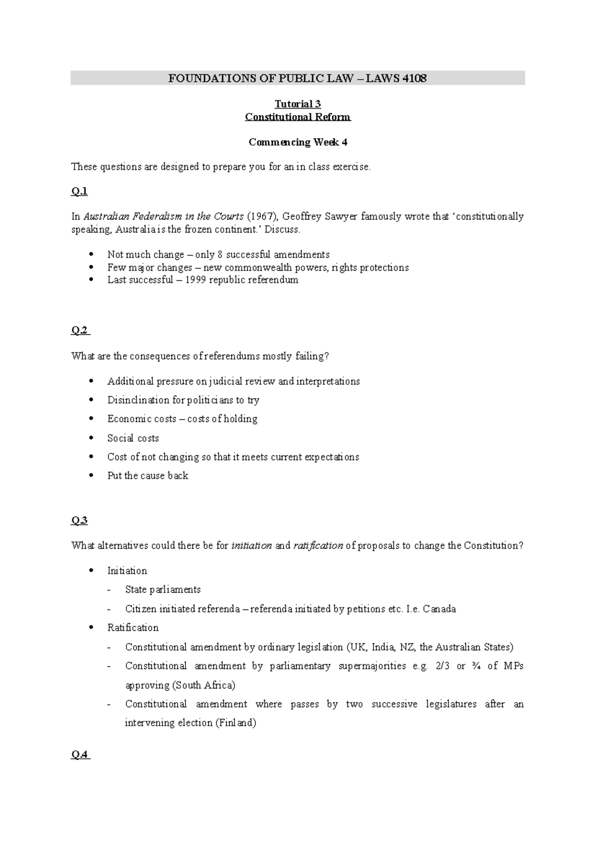 Tutorial 3 - Public Law - Good for exam - FOUNDATIONS OF PUBLIC LAW ...